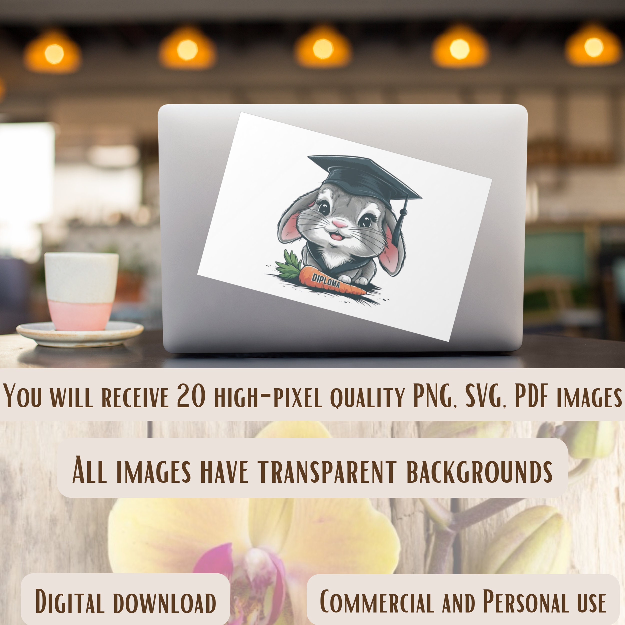 Bunny Graduation PNG SVG Bundle, 20 Adorable Graduate Bunny Clipart ...