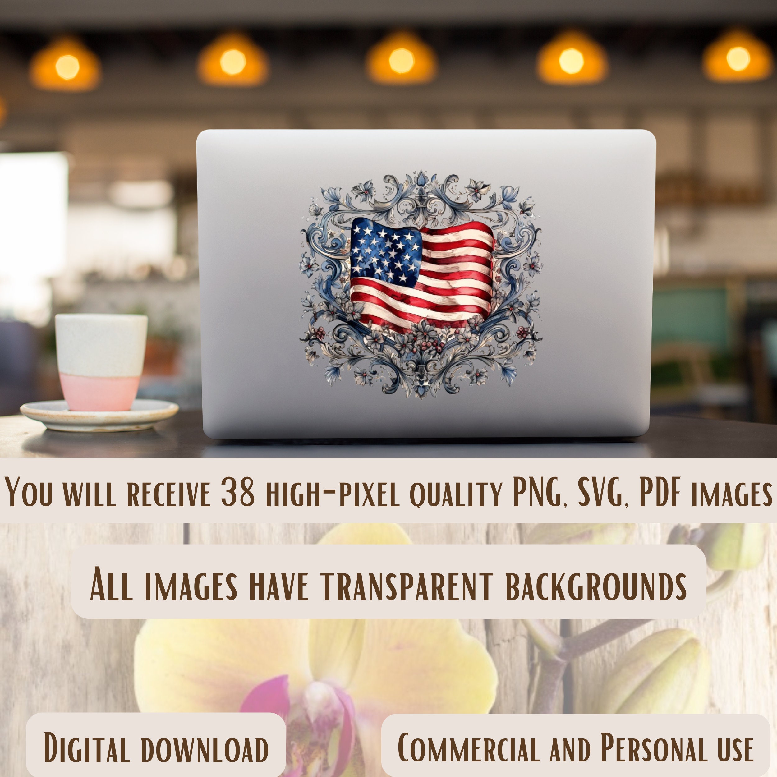 American Flag Watercolor PNG SVG Bundle 38 Images Digital Printable ...