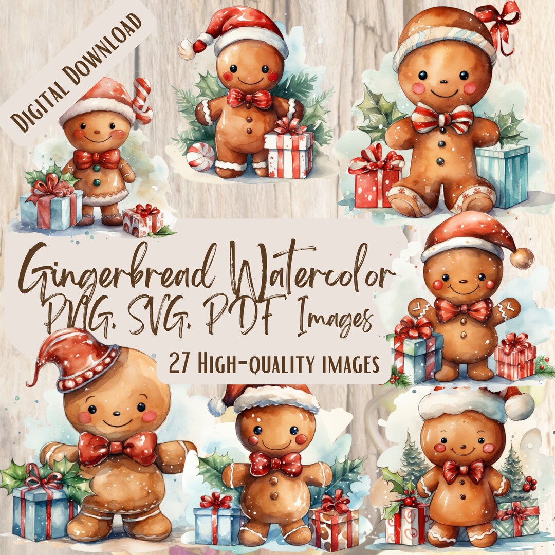 Gingerbread Watercolor Christmas PNG SVG Bundle 27 Images Digital ...
