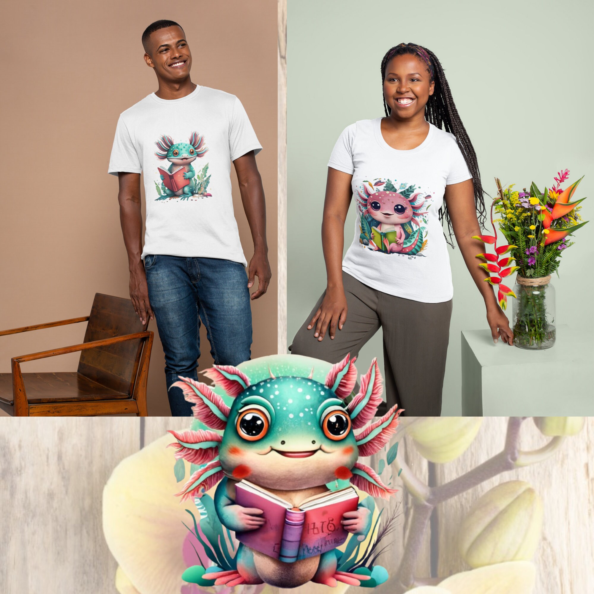 Axolotl Reading PNG SVG Bundle 31 Images Digital Printable Vector ...