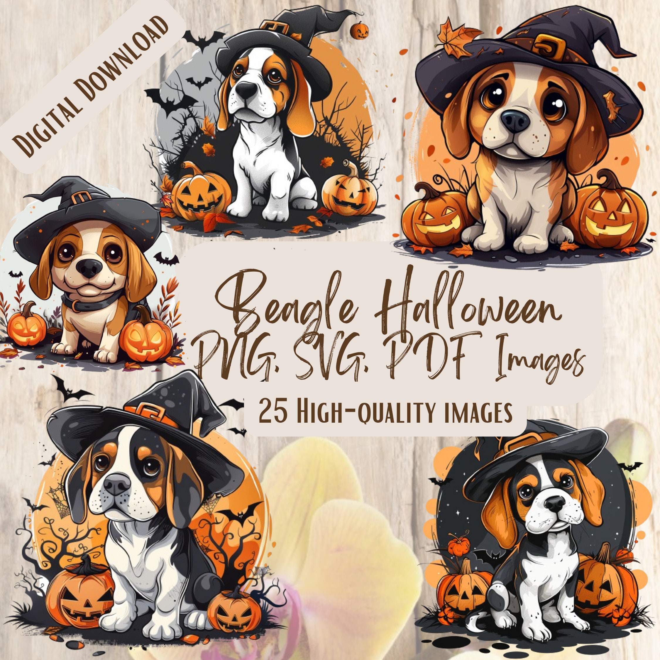 Beagle Halloween PNG SVG Bundle, 25 Cute & Spooky Dog Clipart Designs ...