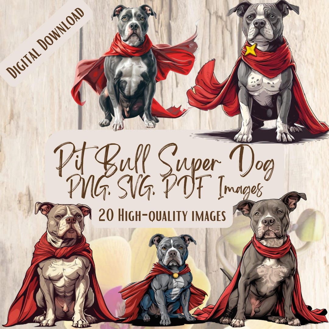 Pit Bull Super Dog PNG SVG Bundle, 20 Adorable Superhero Dog Clipart ...