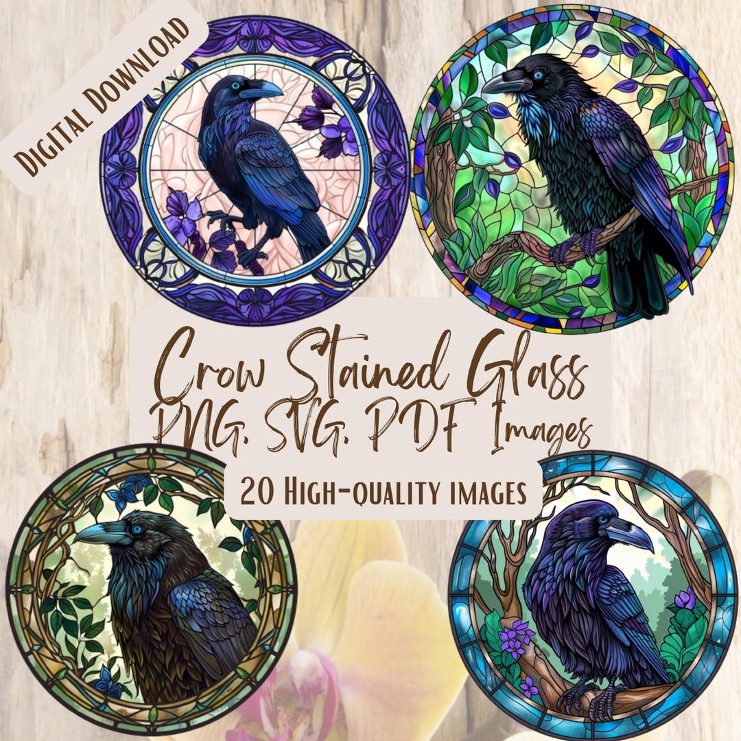 Crow Stained Glass Circle Clipart, 20 Artistic and Mysterious Digital ...
