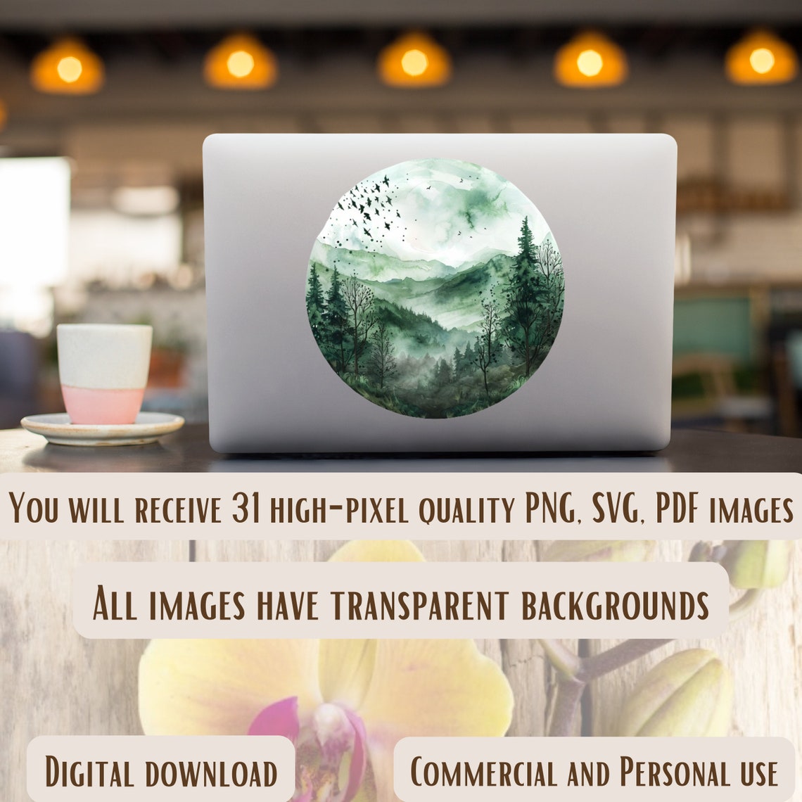 Nature Scenes Circle Watercolor PNG SVG Bundle, 31 Scenic Outdoor ...