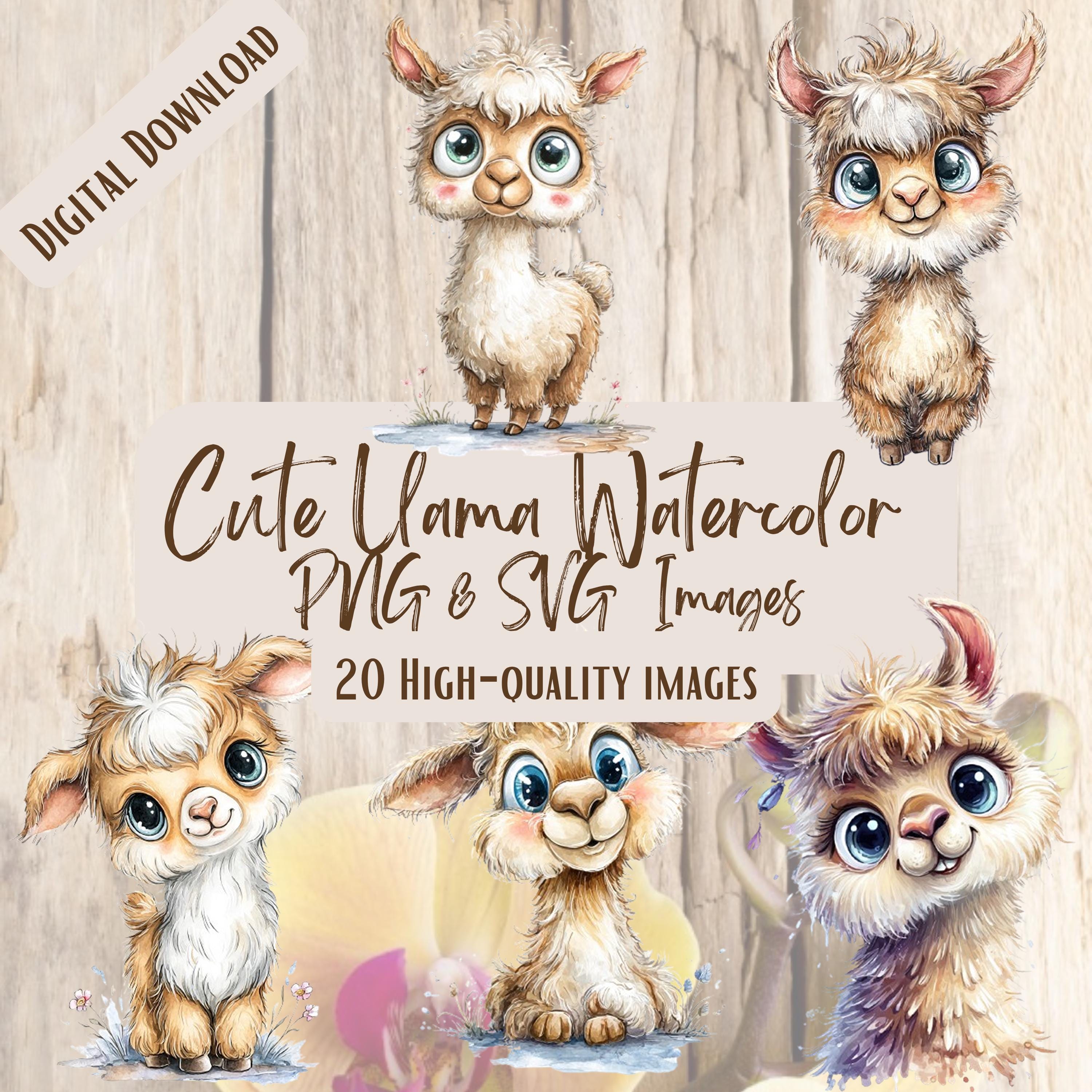 Cute Llama Watercolor PNG SVG Bundle, 20 Adorable Alpaca Clipart Images ...