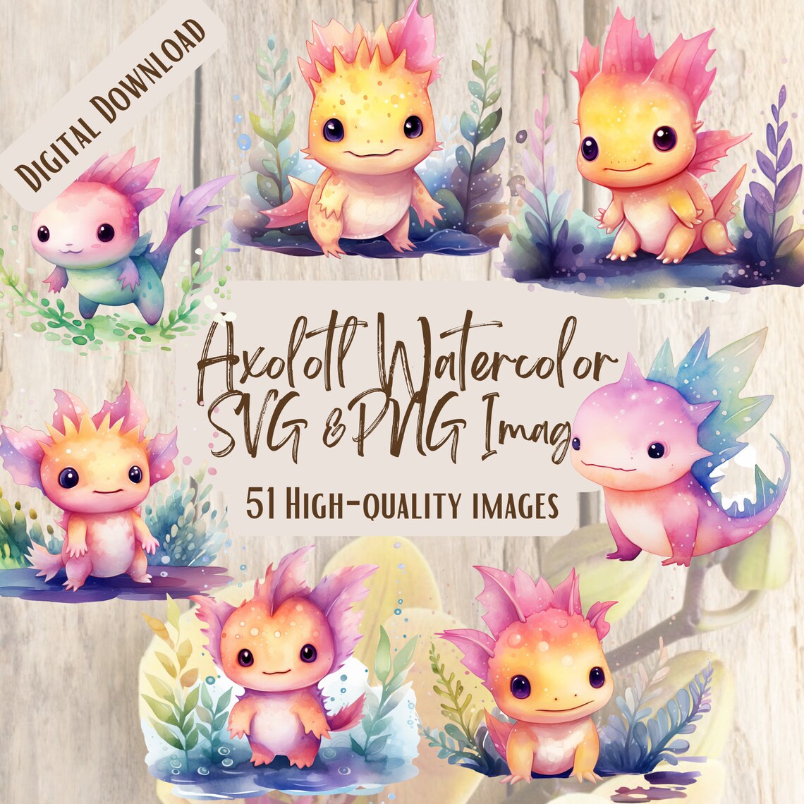 Axolotl Watercolor PNG SVG Bundle 51 Image Digital Printable Vector ...