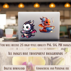 Baby Dragons Drinking Coffee & Tea PNG SVG Bundle, 26 Adorable Fantasy ...