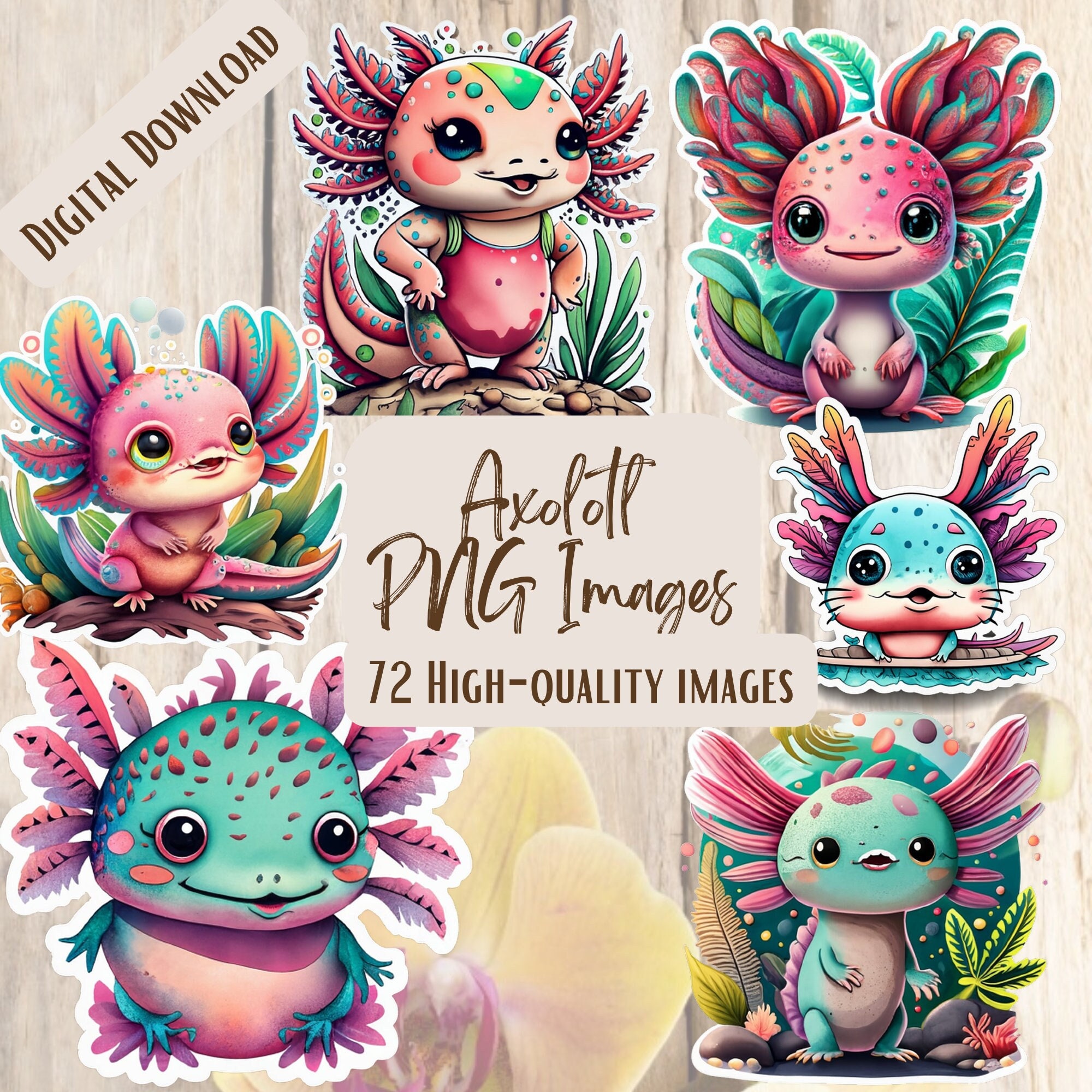 Axolotl PNG Bundle 72 Images Digital Printable Vector Instant Download ...