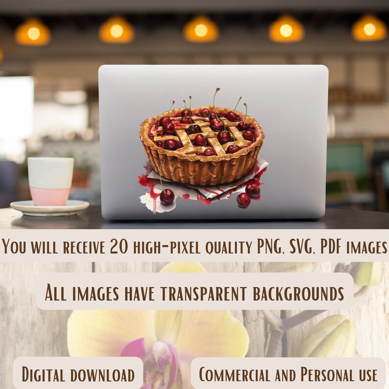 Cherry Pie Watercolor PNG SVG Bundle, 20 Sweet Dessert Clipart Designs ...