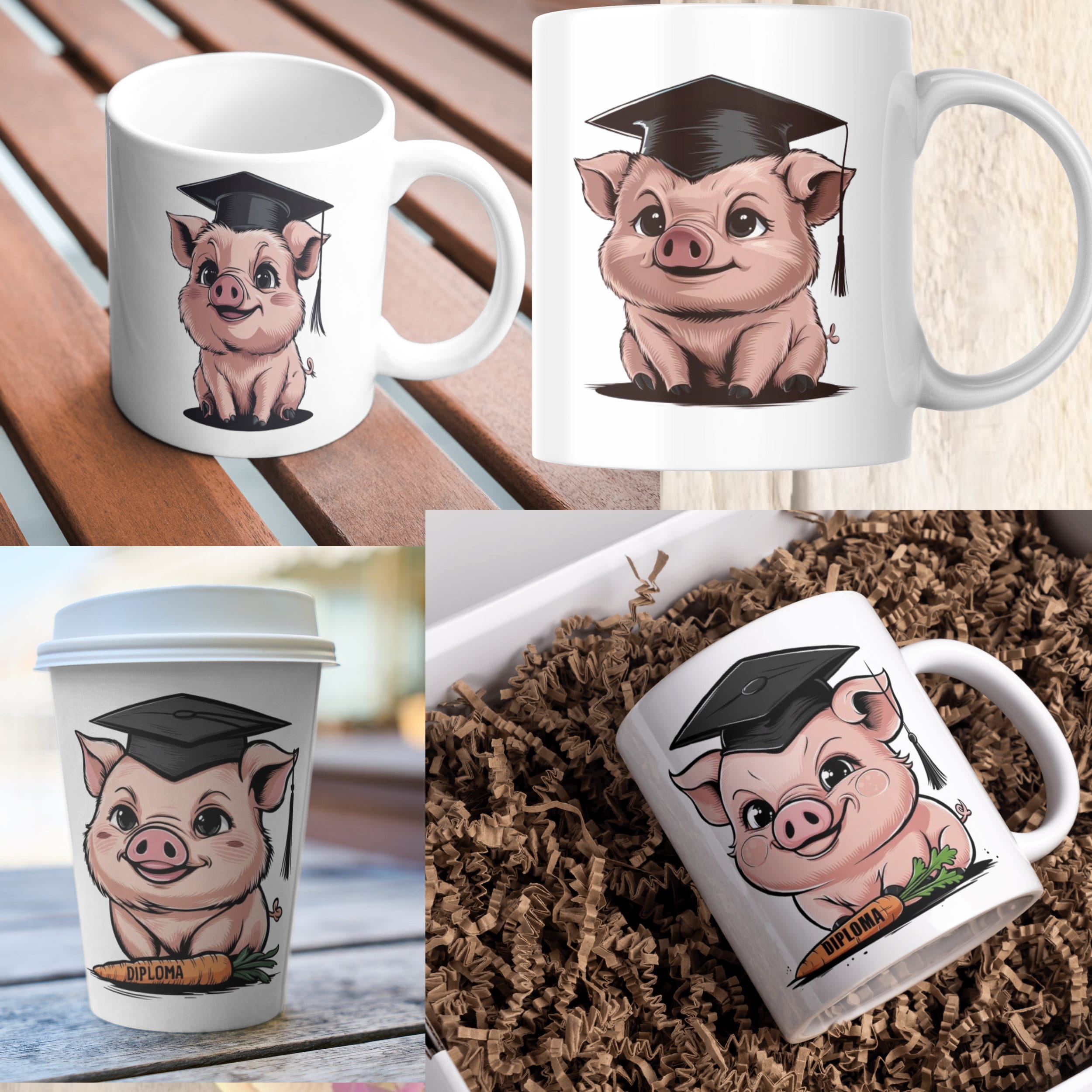 Pig Graduation PNG SVG Bundle, 16 Cute Watercolor Clipart Images for ...