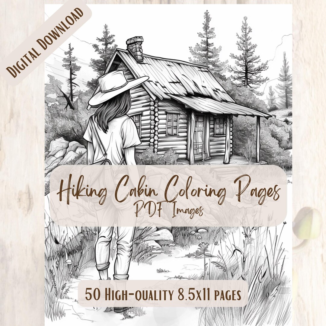 50 Hiking Cabin Miner Coloring Pages Rustic Outdoor Adventure PDF ...