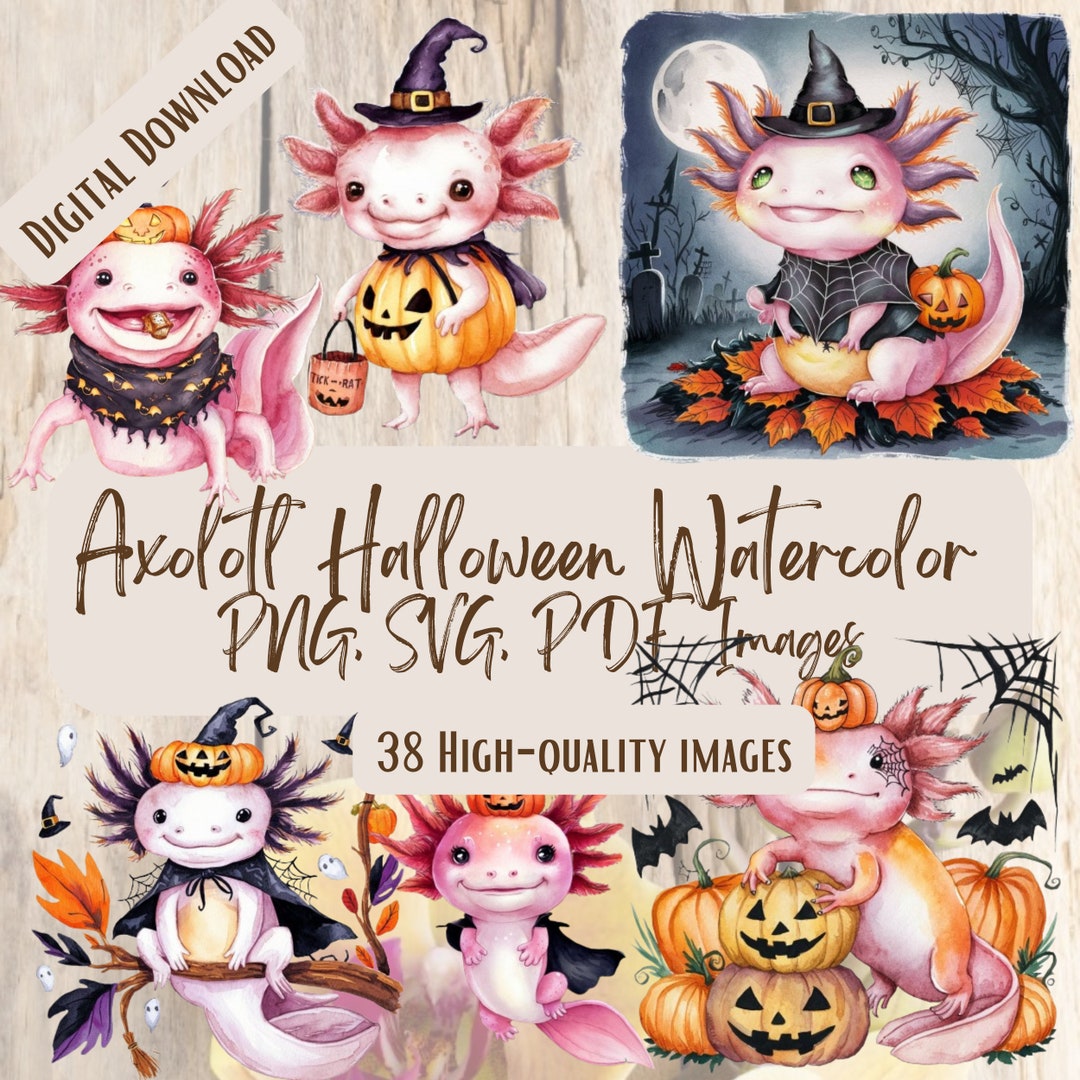Axolotl Halloween Watercolor PNG SVG Bundle, 38 Cute & Spooky Axolotl ...