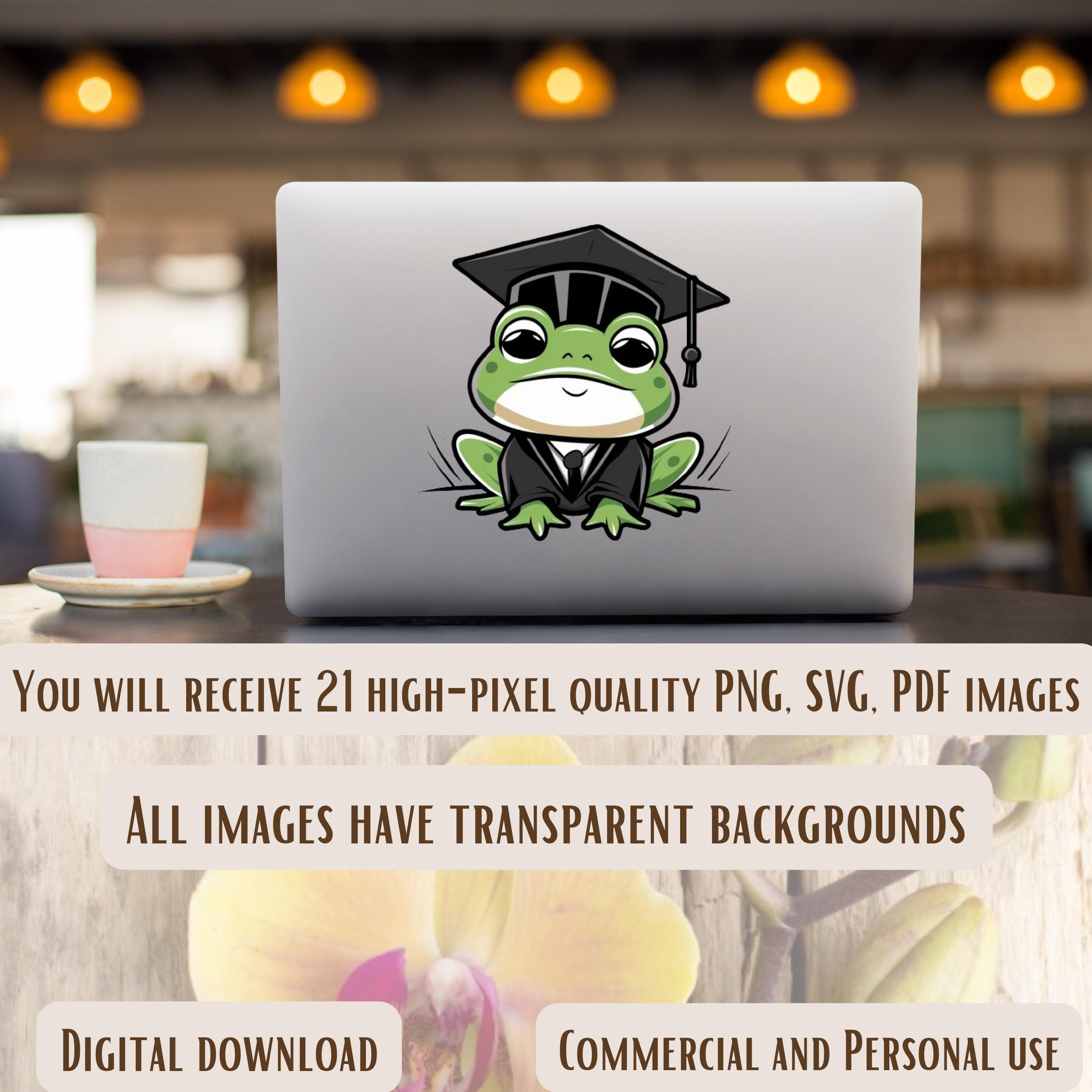 Frog Graduation PNG SVG Bundle, 21 Adorable Frog Clipart Designs for ...