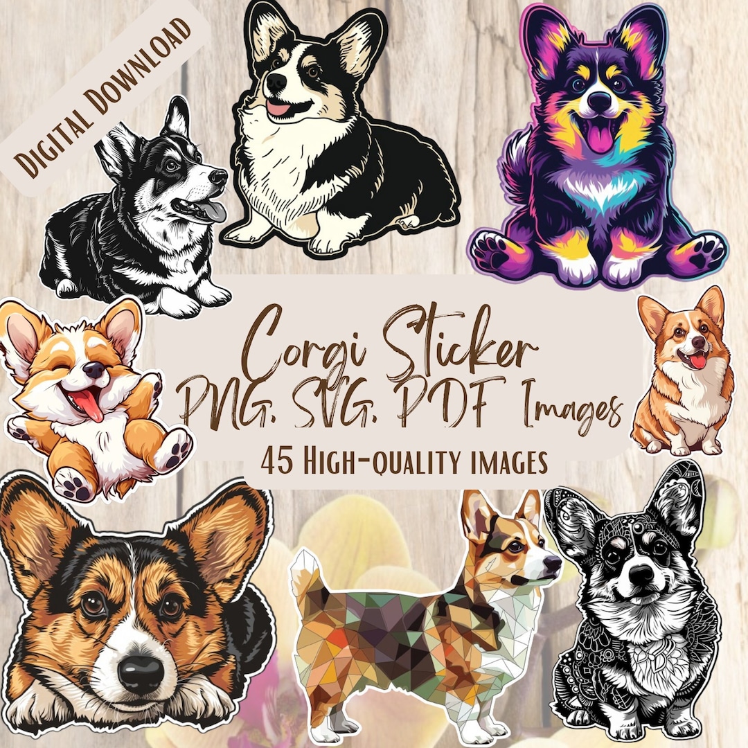 Corgi Sticker Images PNG SVG Bundle, 45 Cute Dog Clipart Designs for ...