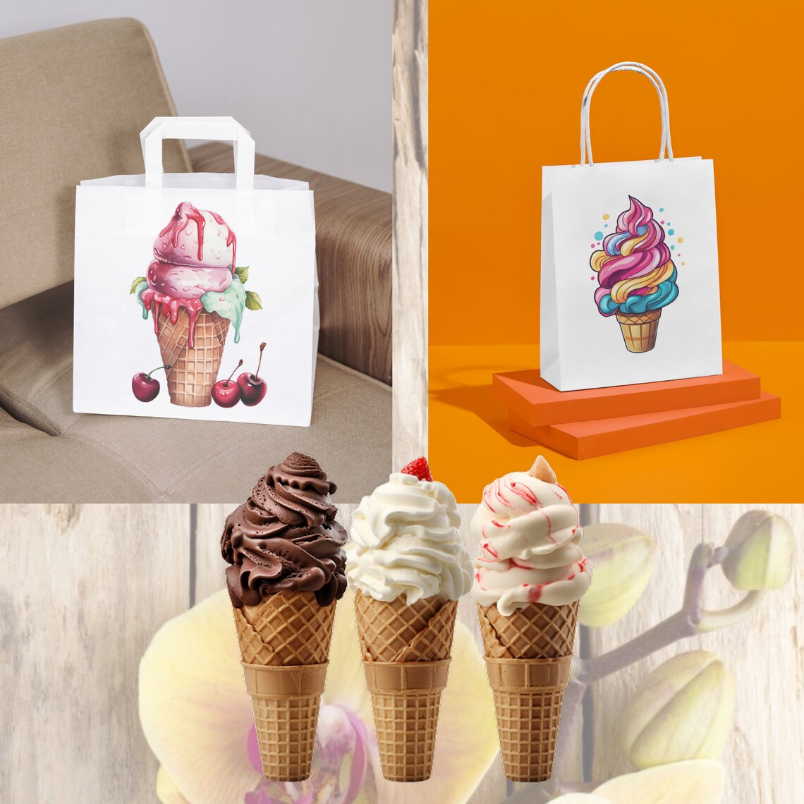 Ice Cream Cones PNG SVG Bundle 50 Images Digital Printable Vector ...