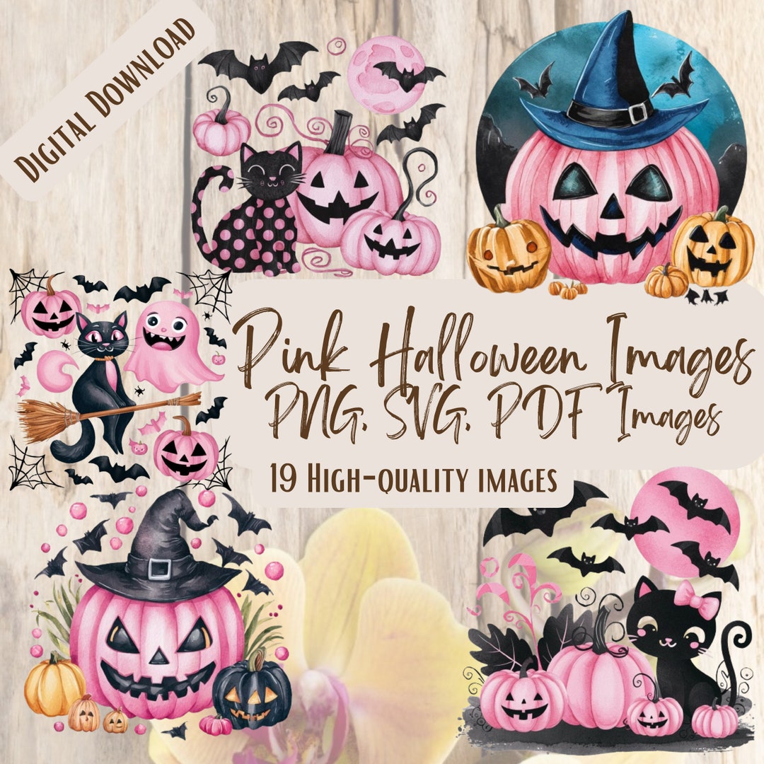 Pink Halloween PNG SVG Bundle 19 Images Digital Printable Vector ...