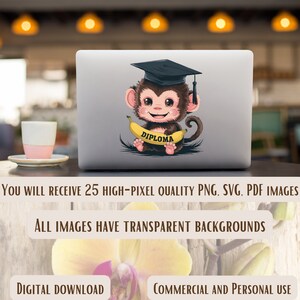 Monkey Graduation PNG SVG Bundle, 25 Fun Graduate Monkey Clipart ...