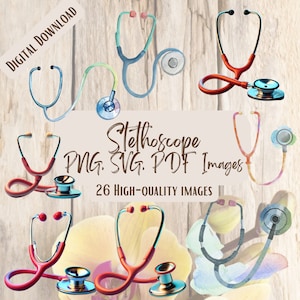 Stethoscope PNG SVG Bundle, 26 Medical Clipart Designs for Crafts ...