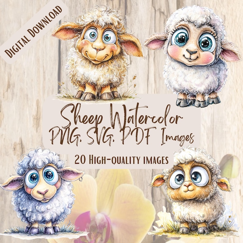 Sheep Watercolor Clipart Bundle, 20 Adorable Farm Animal PNG SVG Images ...
