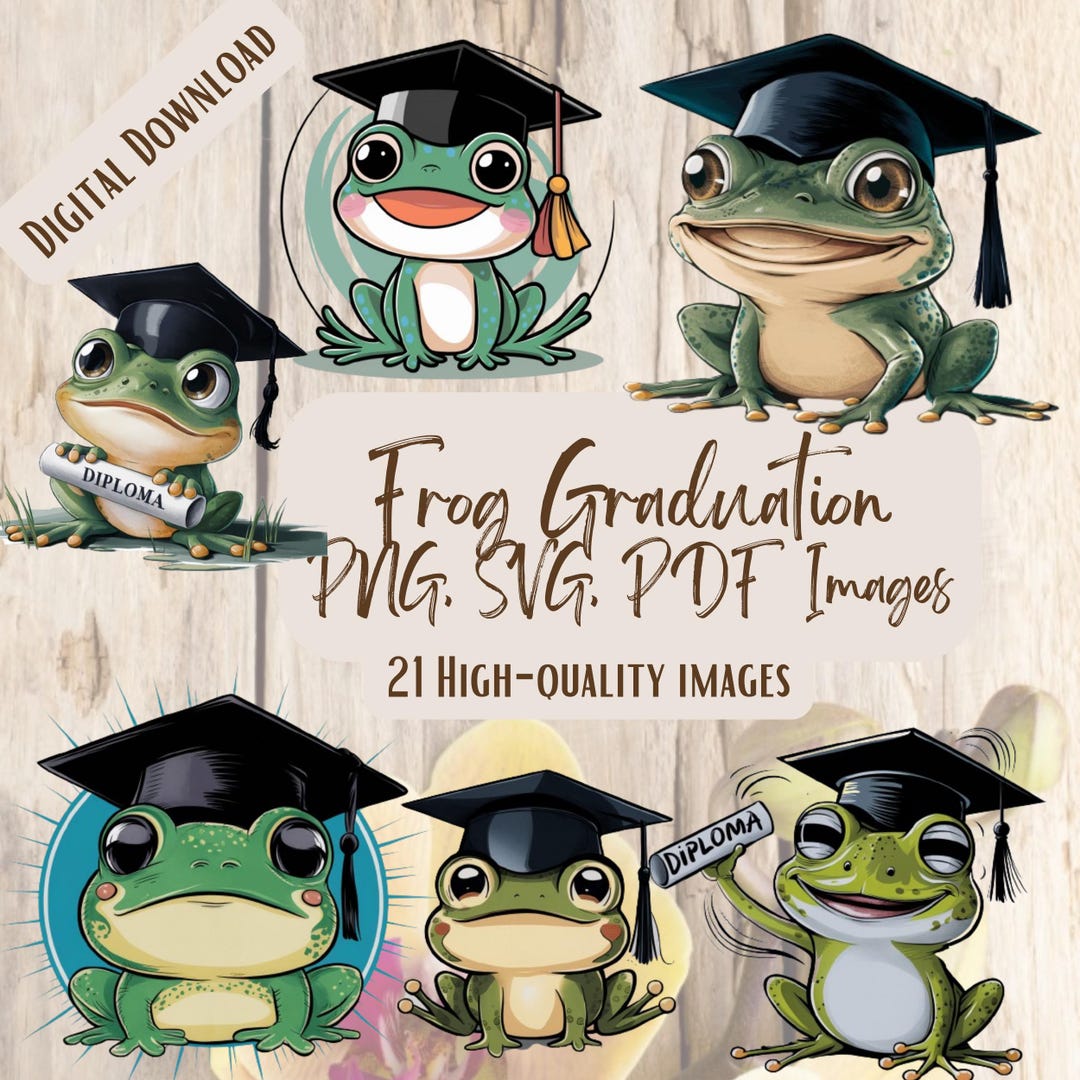 Frog Graduation PNG SVG Bundle, 21 Adorable Frog Clipart Designs for ...