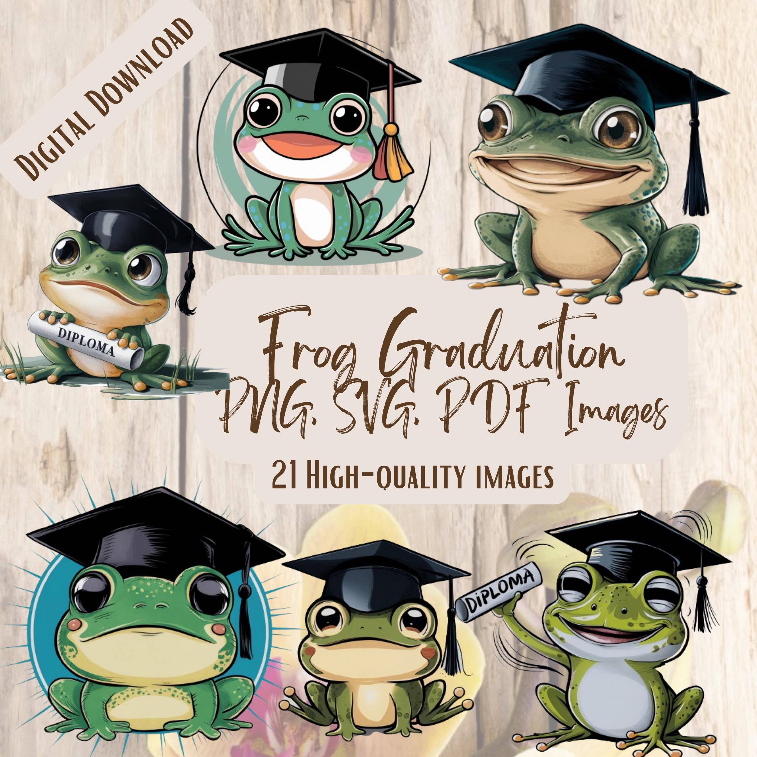 Frog Graduation PNG SVG Bundle, 21 Adorable Frog Clipart Designs for ...
