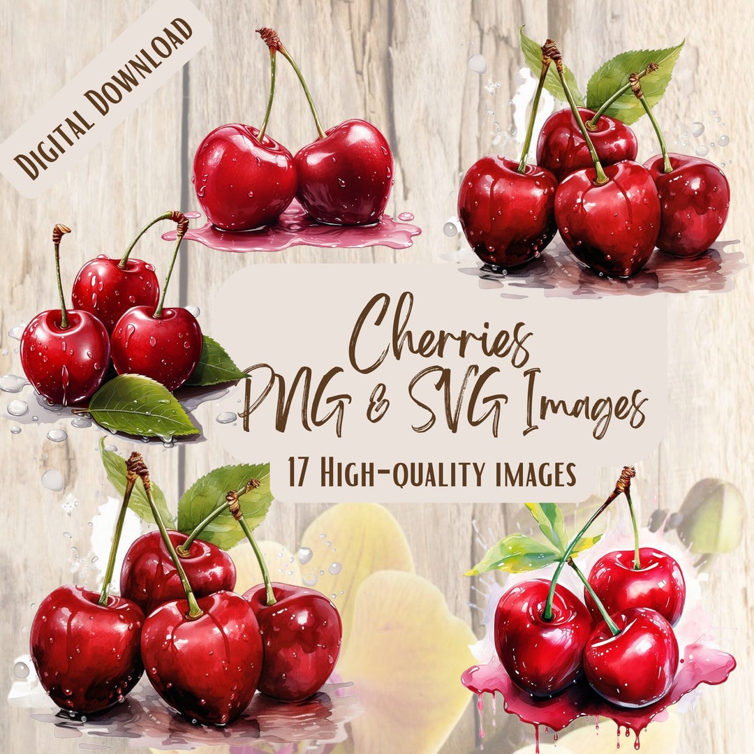 Cherries PNG SVG Bundle 17 Images Digital Printable Vector Instant ...