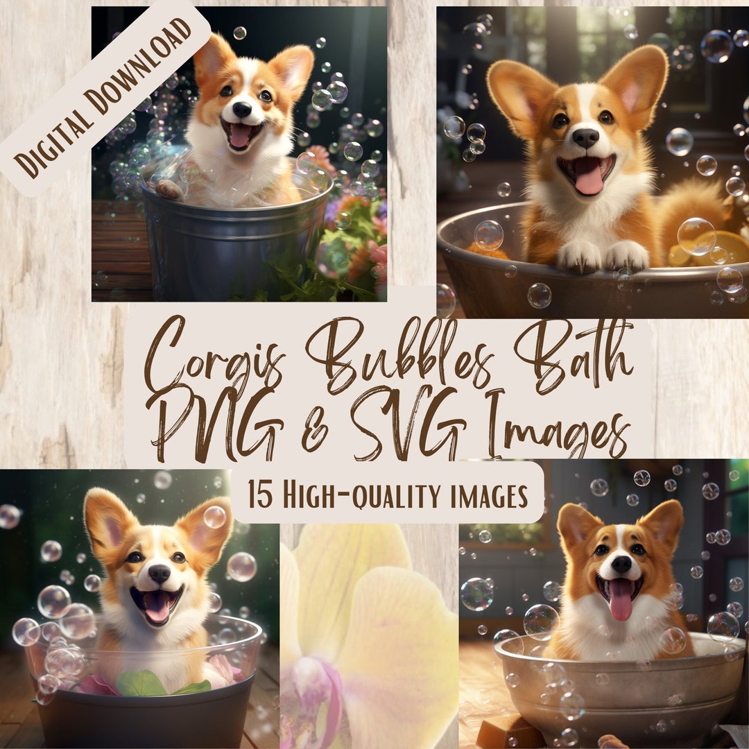 Corgi Bath Bubbles PNG SVG Bundle 15 Images Digital Printable Vector ...
