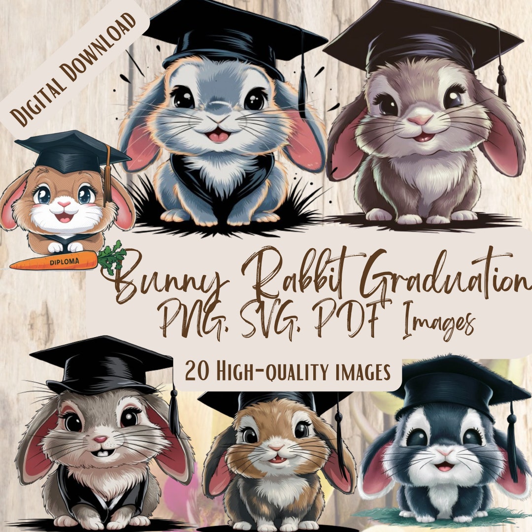 Bunny Graduation PNG SVG Bundle, 20 Adorable Graduate Bunny Clipart ...