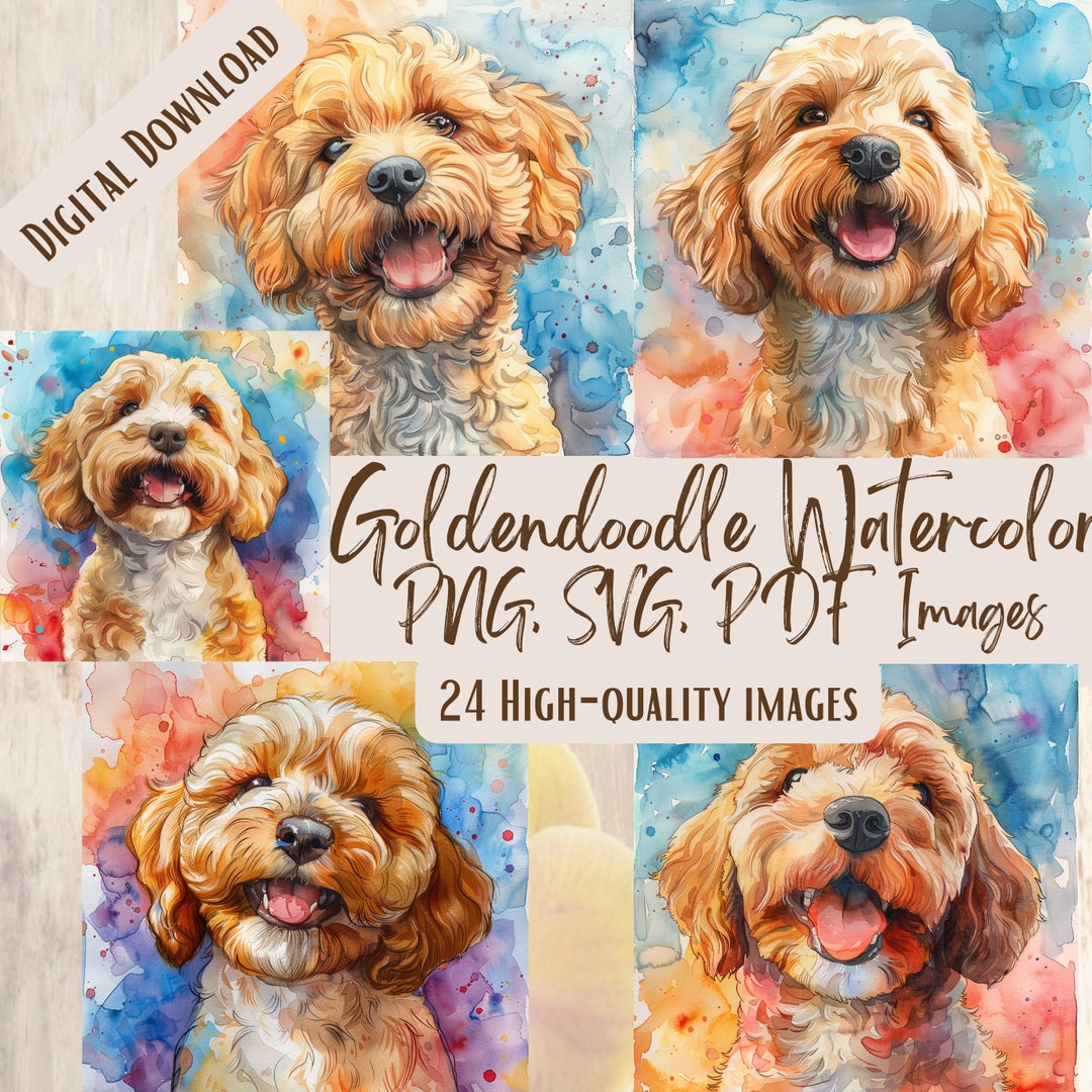 Goldendoodle Watercolor PNG SVG Bundle 24 Images Digital Printable ...
