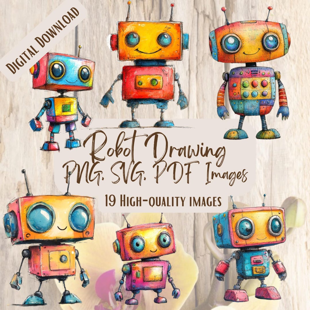 Robot Drawing PNG SVG Bundle, 19 Sketch-style Mechanical Clipart ...