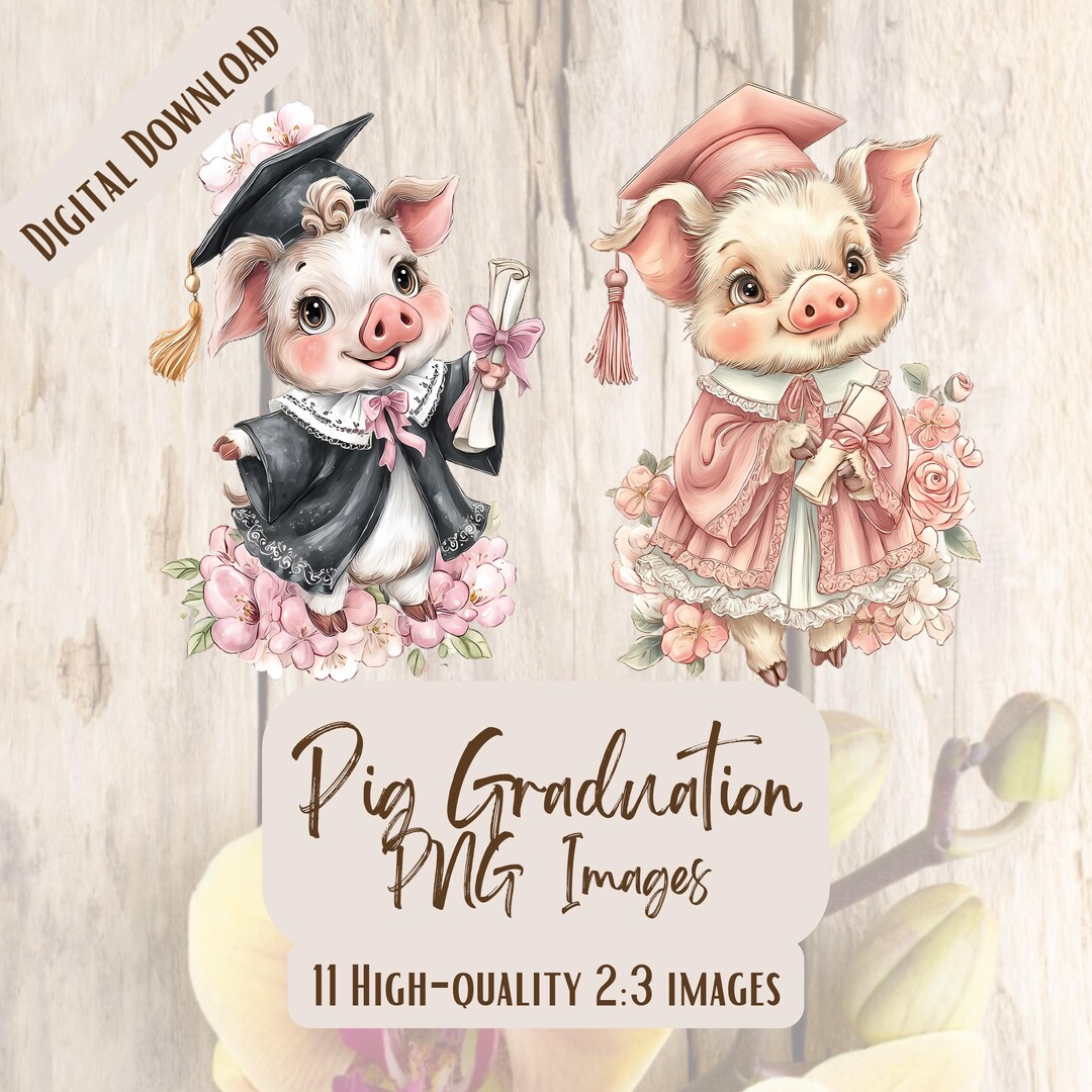 Graduation Pig PNG Bundle, 11 Swine Clipart Images With Cap, Gown ...