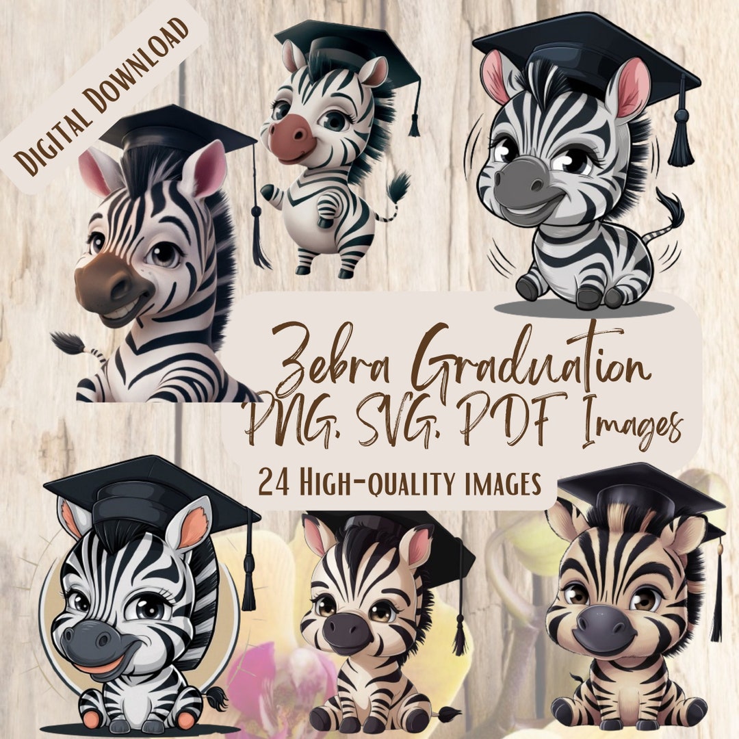 Zebra Graduation Clipart, 24 PNG SVG Bundle, Fun Zebra Designs for ...
