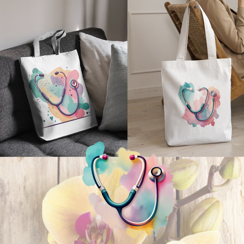 Stethoscope Watercolor PNG SVG Bundle 30 Images Digital Printable ...