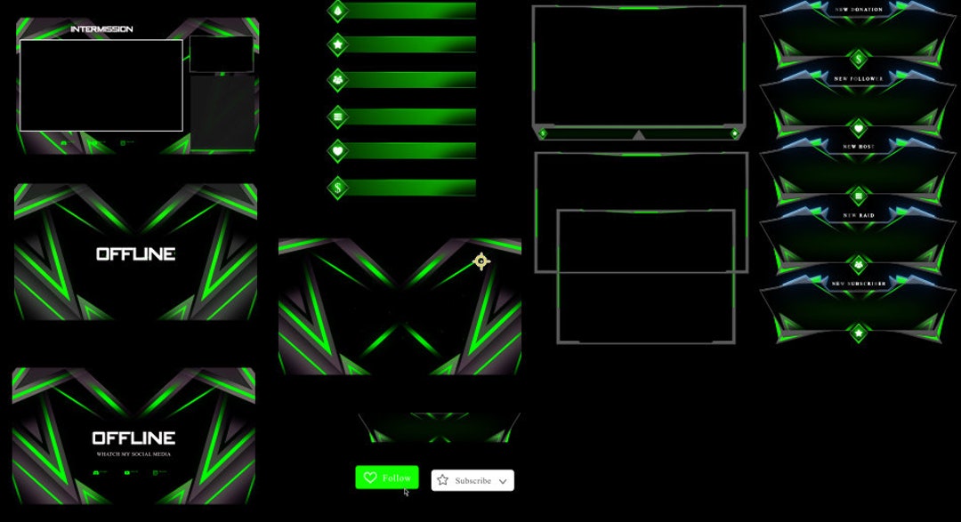 Twitch Overlays, Stream Green Triangles, Animated, Full Package - Etsy