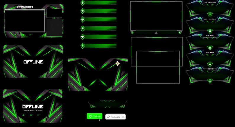 Twitch Overlays, Stream Green Triangles, Animated, Full Package - Etsy