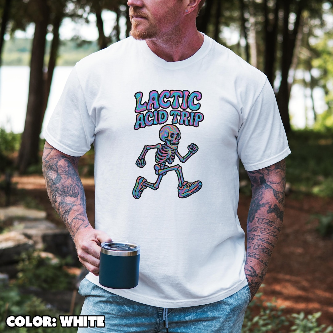 Lactic Acid Trip Skeleton Runner Shirt, Trippy Gym Graphic Tee, Black ...