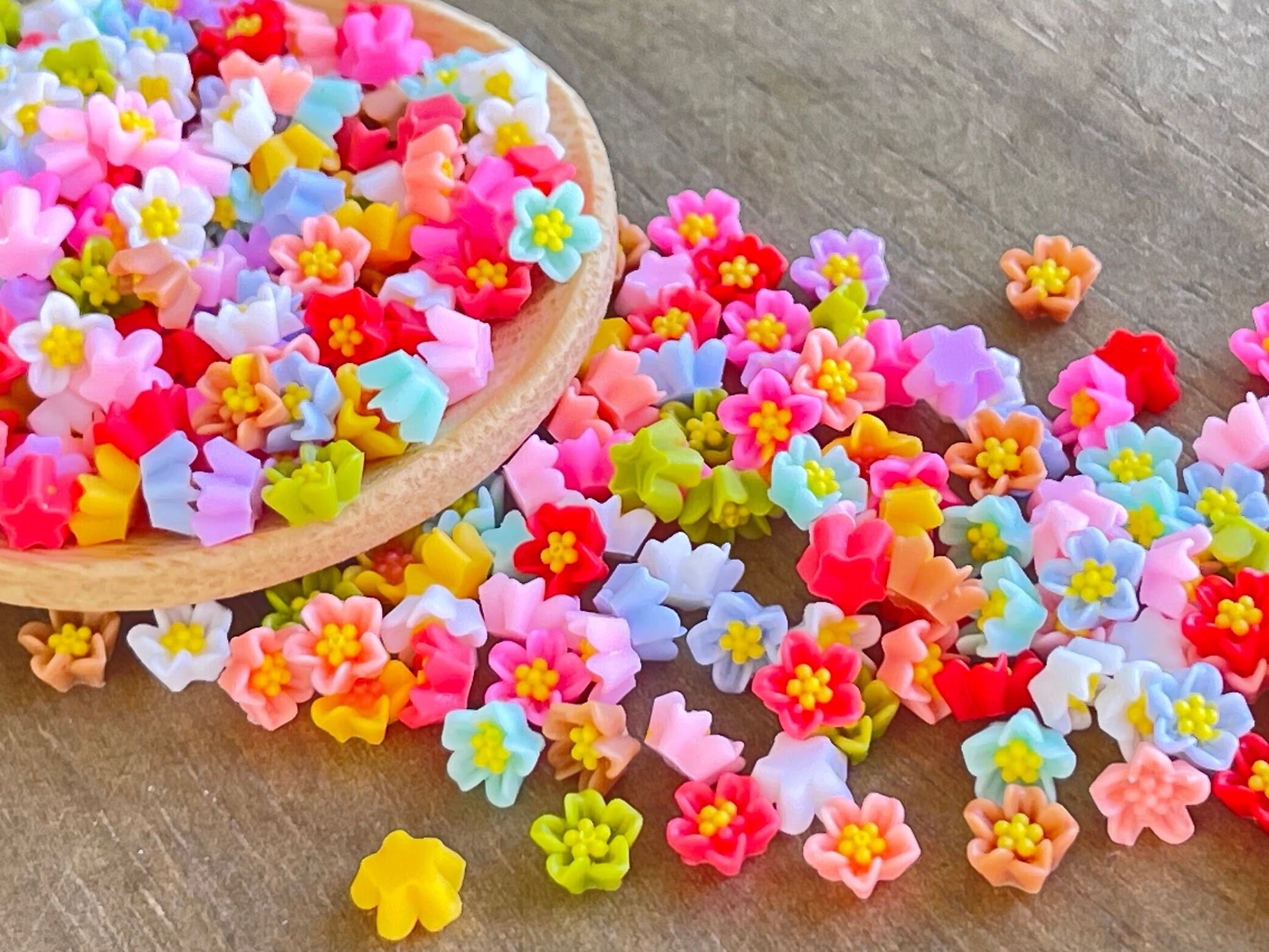Multicolored Tiny Flower Star Flatback Cabochons Decoden Resin Craft ...