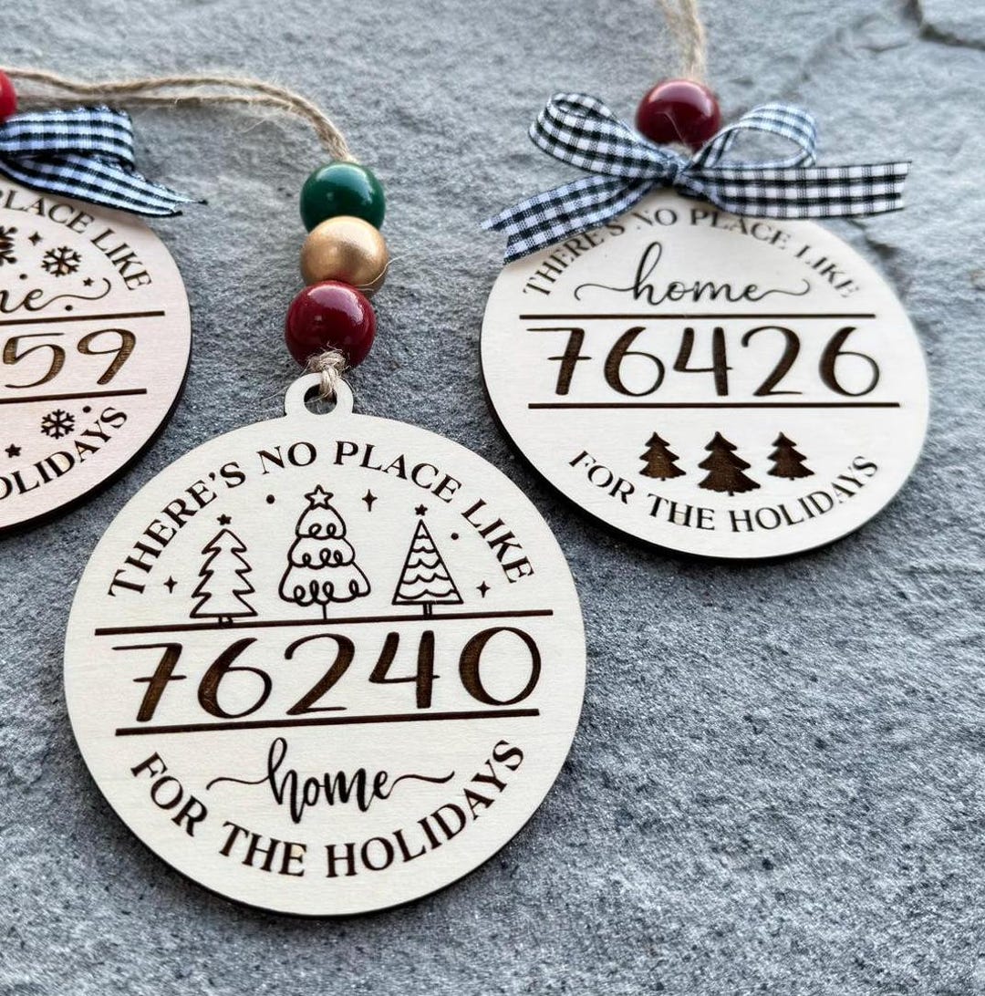Christmas Ornaments Zip Code Home Engraved Wood Holiday Decor Moving ...