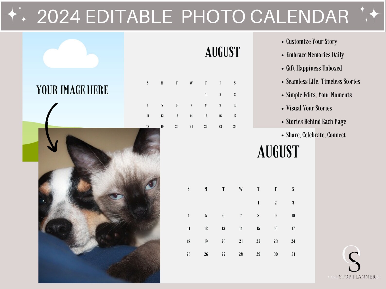 Editable Calendar 2024 Canva Template Frame Instant Download Monthly ...