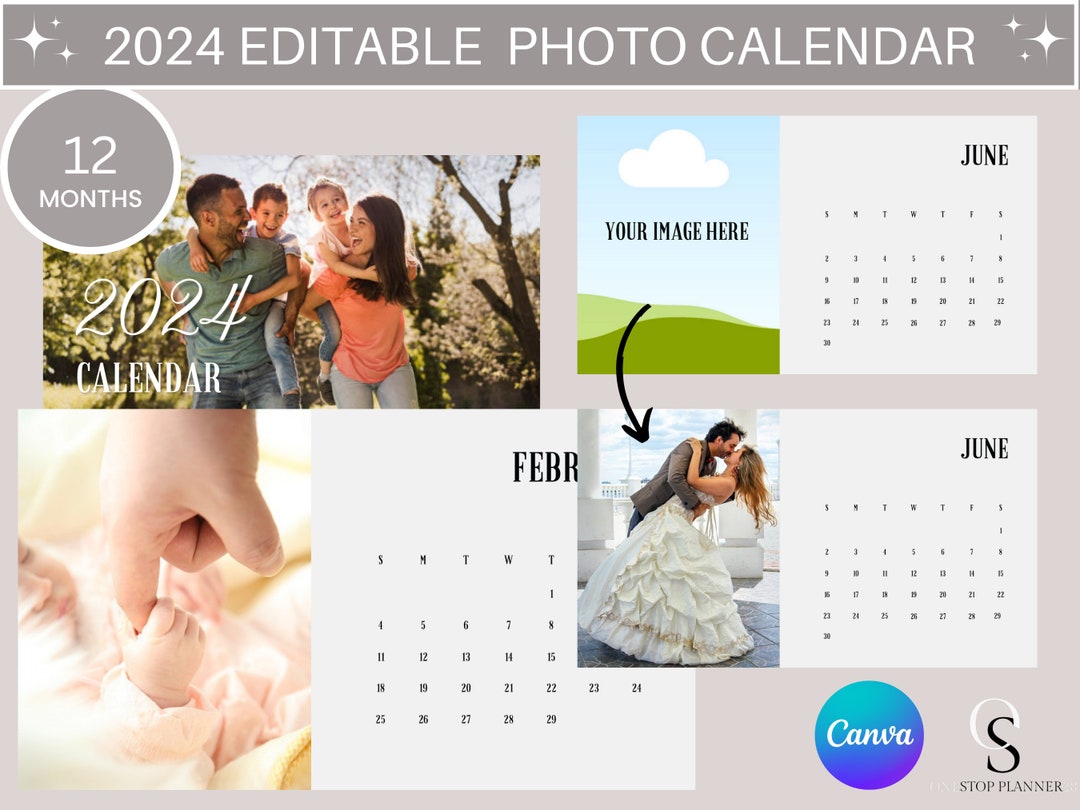 Editable Calendar 2024 Canva Template Frame Instant Download Monthly ...