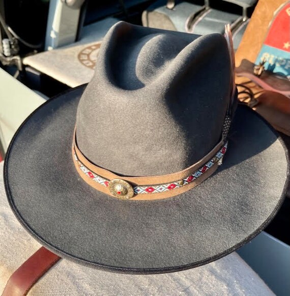 outlet boutique and great deals Tan Brass Concho, Suede Leather Hat ...