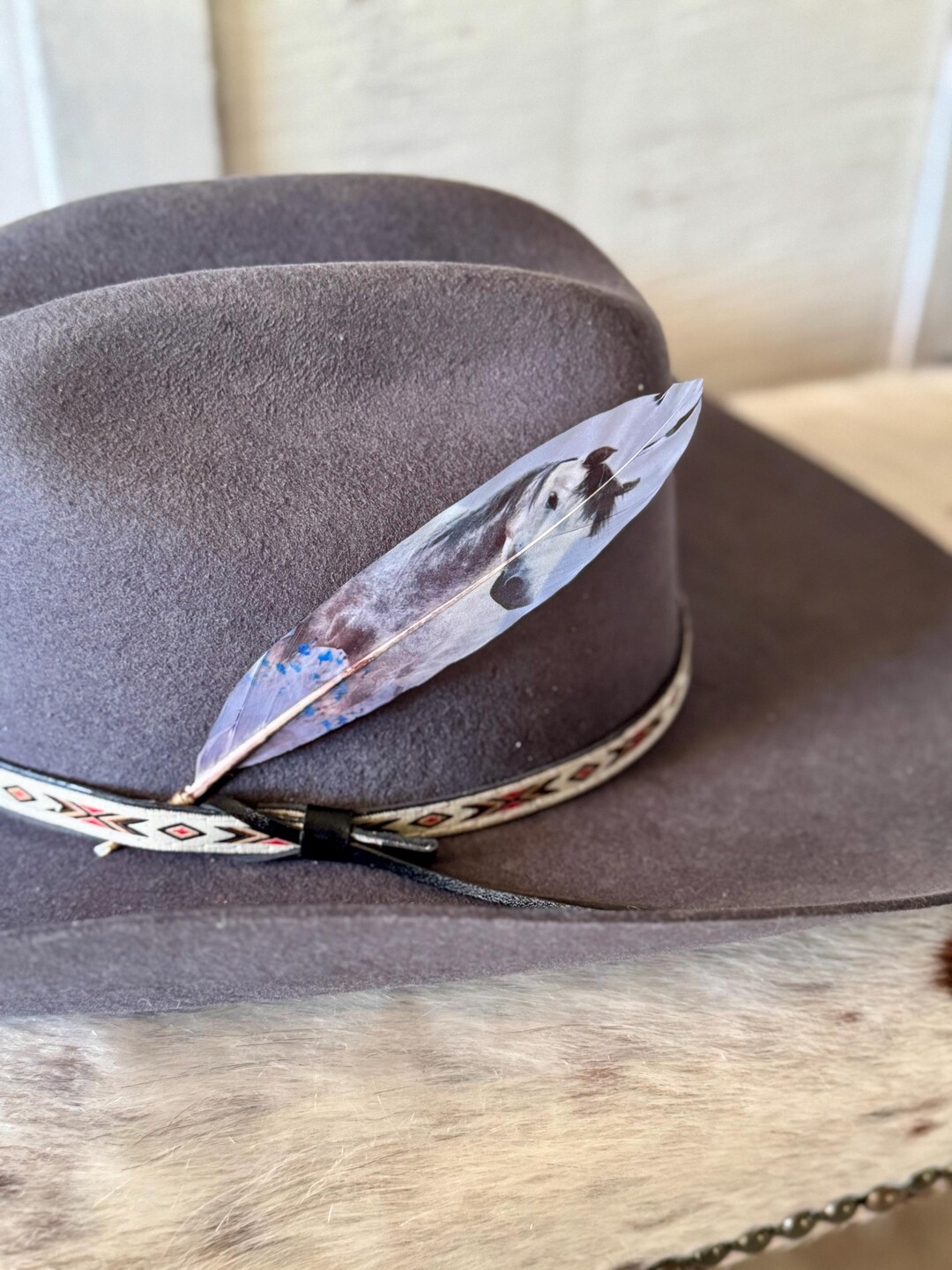 Lone Horse Design Hat Feather, Western Cowboy Hat Accessory - Etsy