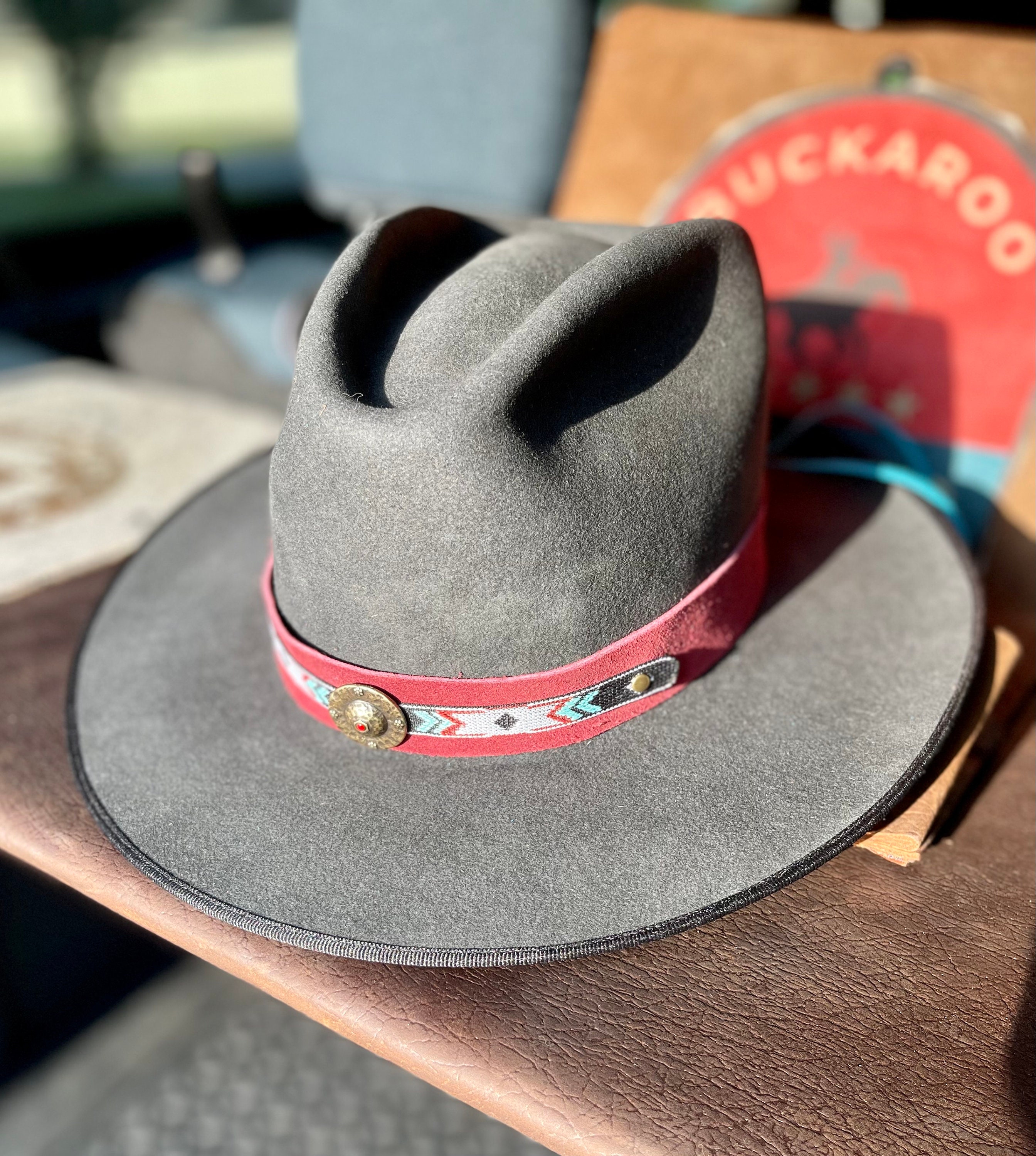 outlet boutique and great deals Tan Brass Concho, Suede Leather Hat ...