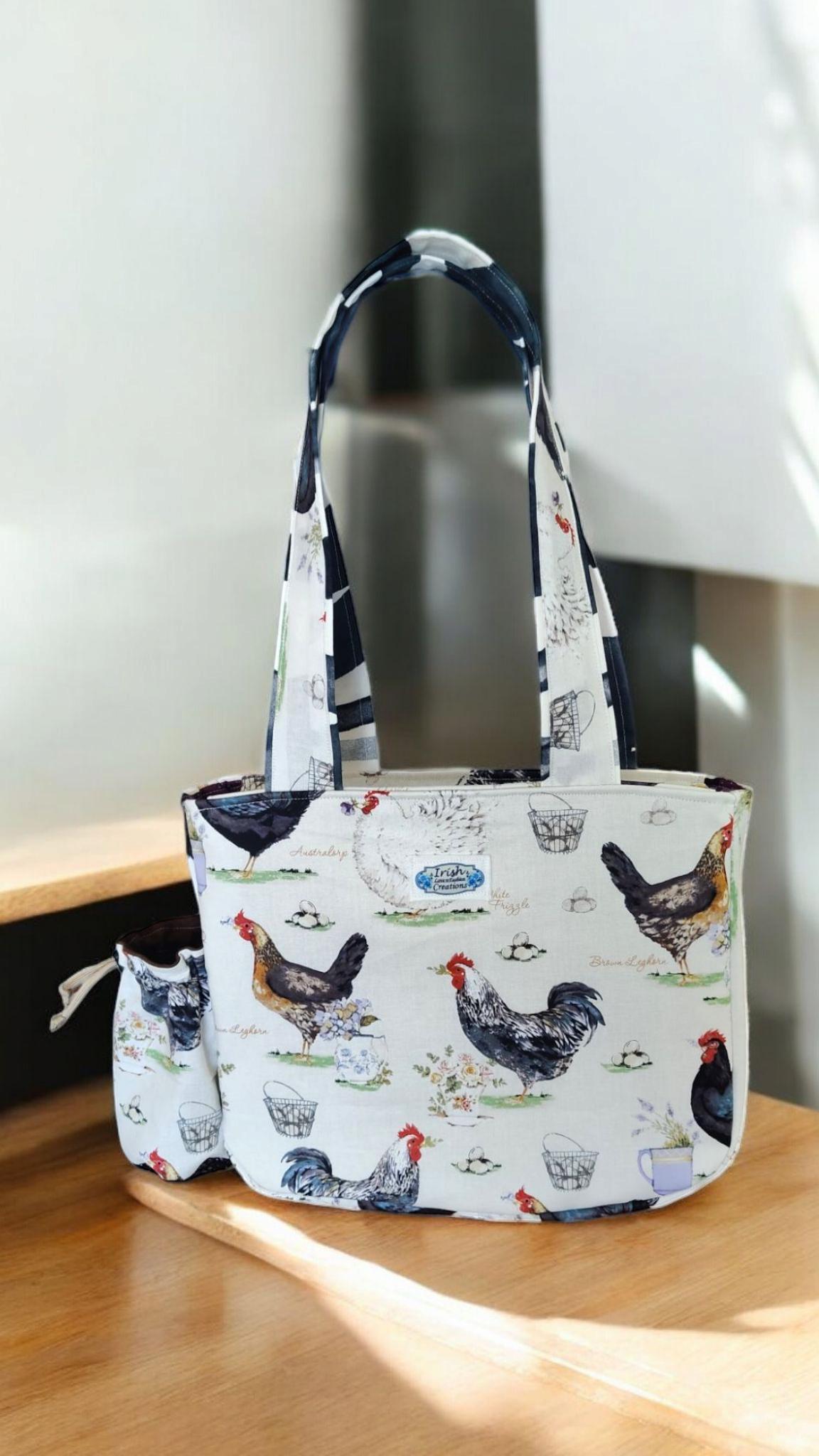 Farmhouse Rooster Print Tote Bag Set, Customized Family Bags, Handmade ...