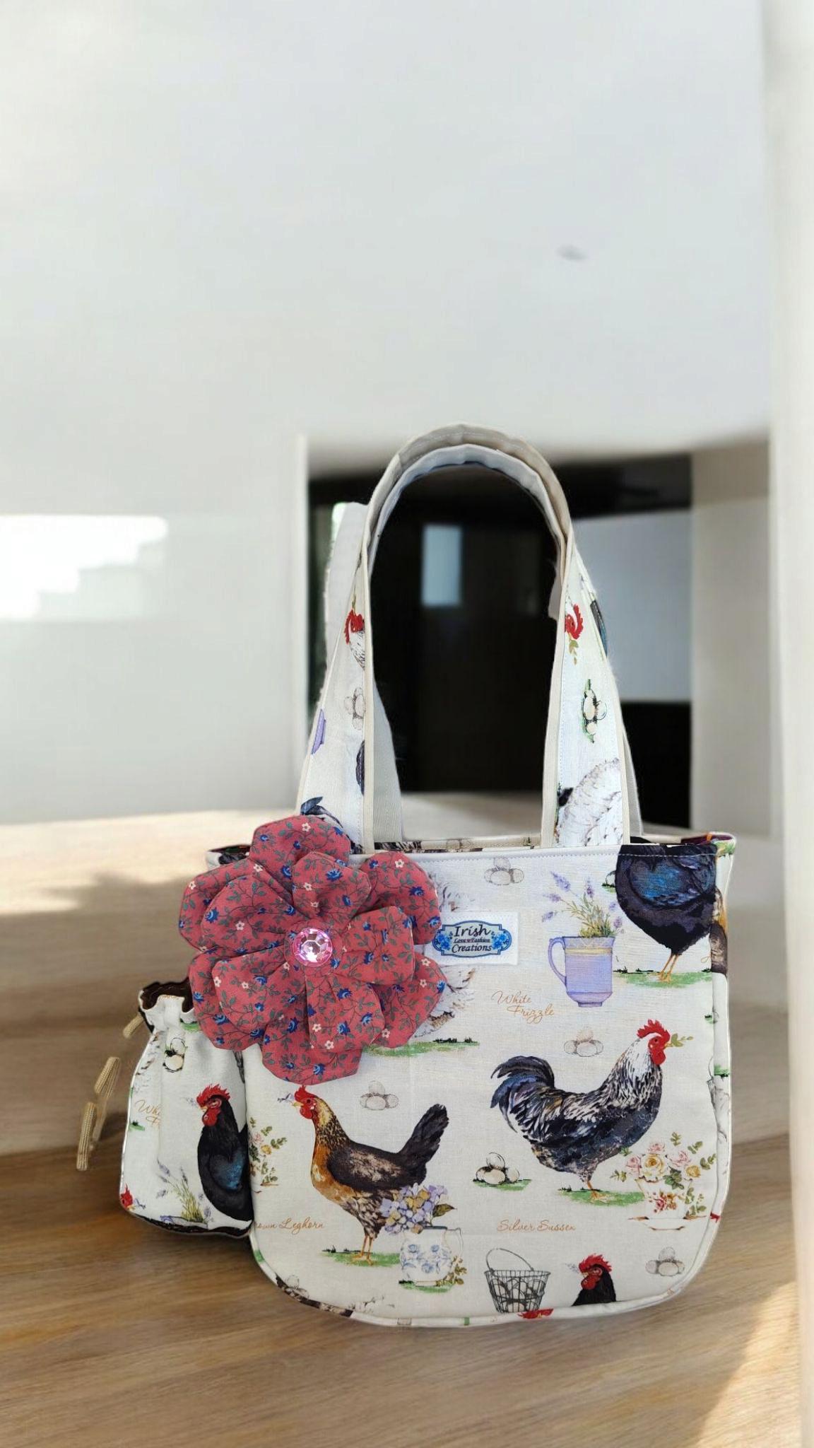 Farmhouse Rooster Print Tote Bag Set, Customized Family Bags, Handmade ...