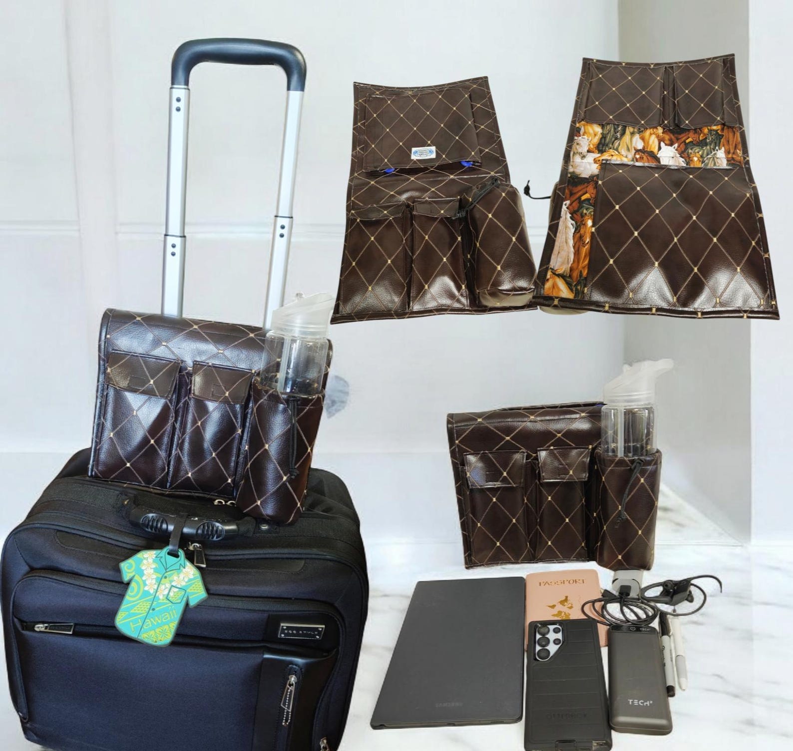 Handmade Travel Organizer for Suitcase Handle, Airplane Seat Caddy ...
