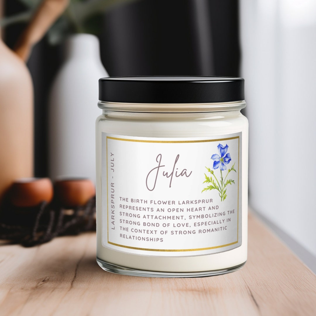 July Birth Month Candle Gift Personalized Birth Flower Birthday Gift ...