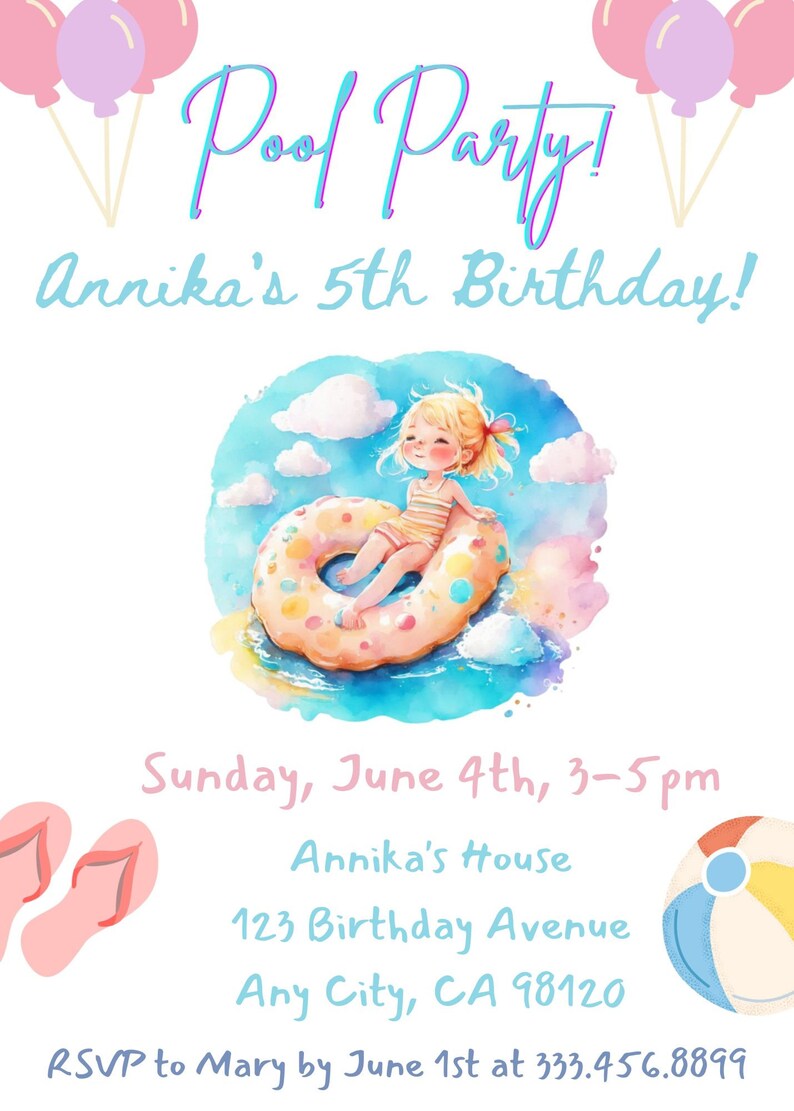 Editable Pool Party Invitation Birthday Party Invitation - Etsy