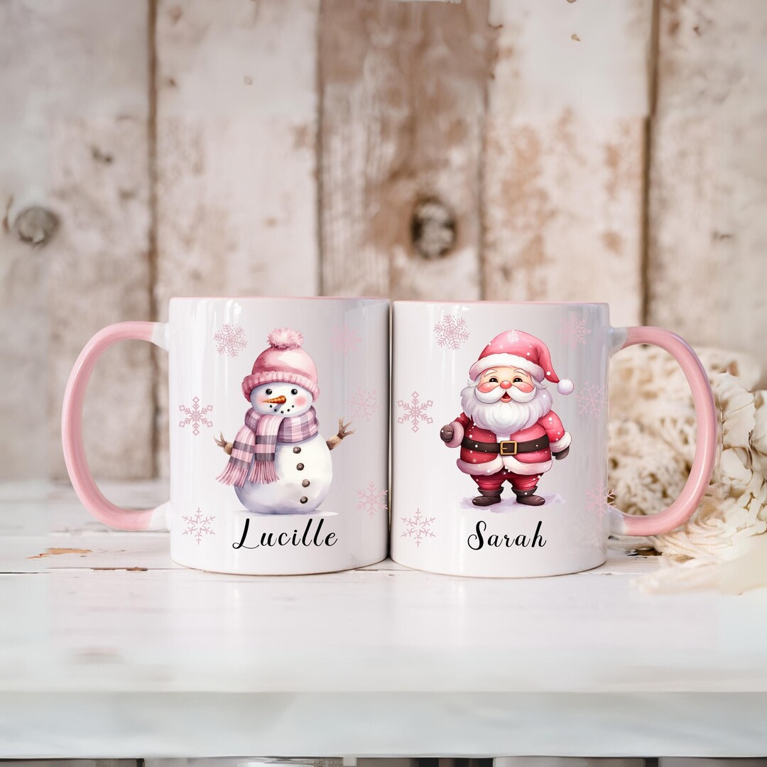 Personalized Pink Christmas Name Mug Custom Kids Hot Chocolate Mug Kids ...