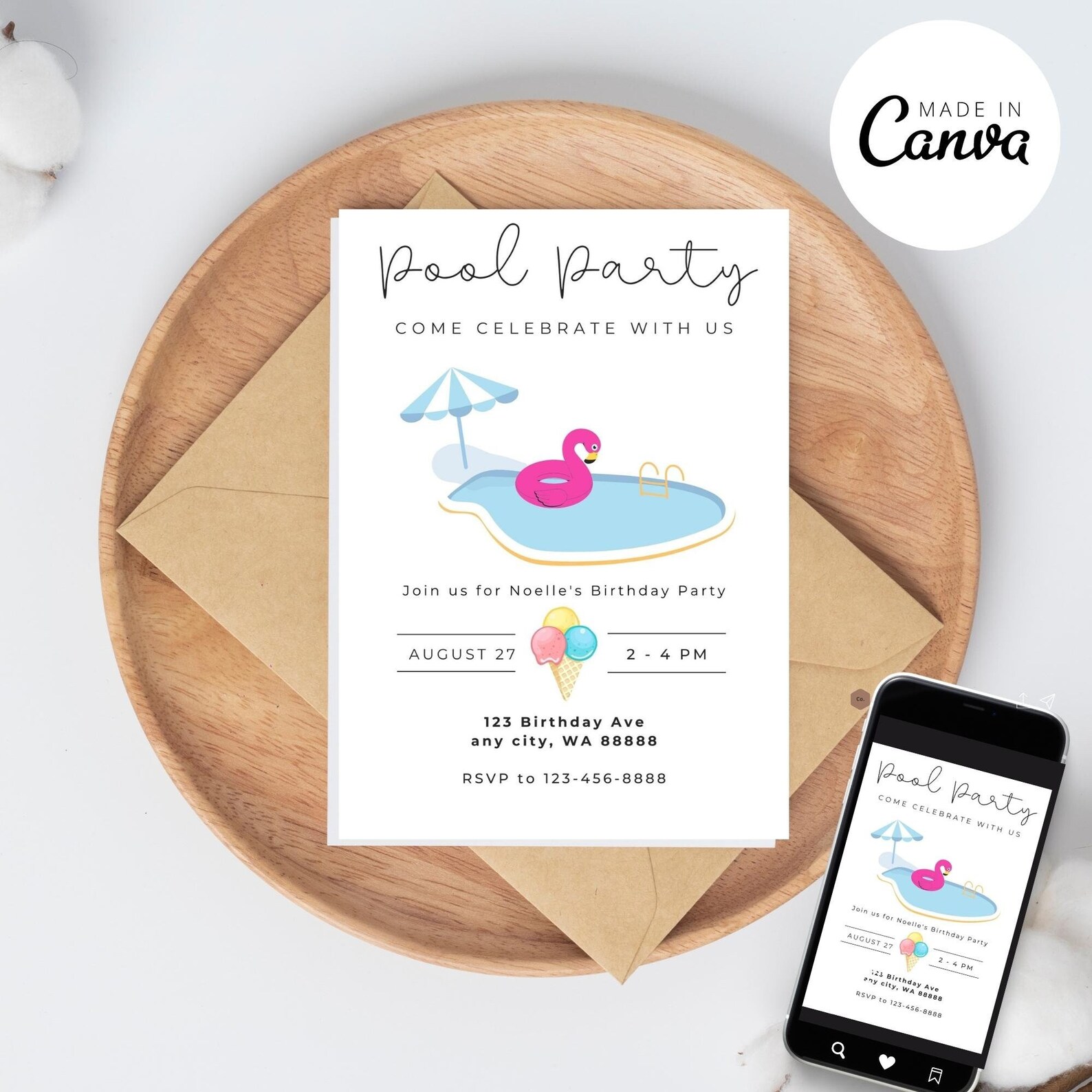 Editable Pool Party Invitation Birthday Party Invitation Girls - Etsy